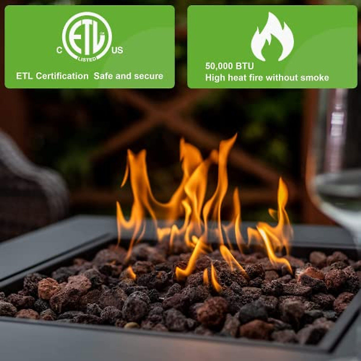 Hooseng Propane Fire Pit Table, 28 Inch Outdoor Gas Firepit 50,000 BTU with Lid and Lava Rock, Adjustable Flame Apply to Outside Patio, Garden, Backyard