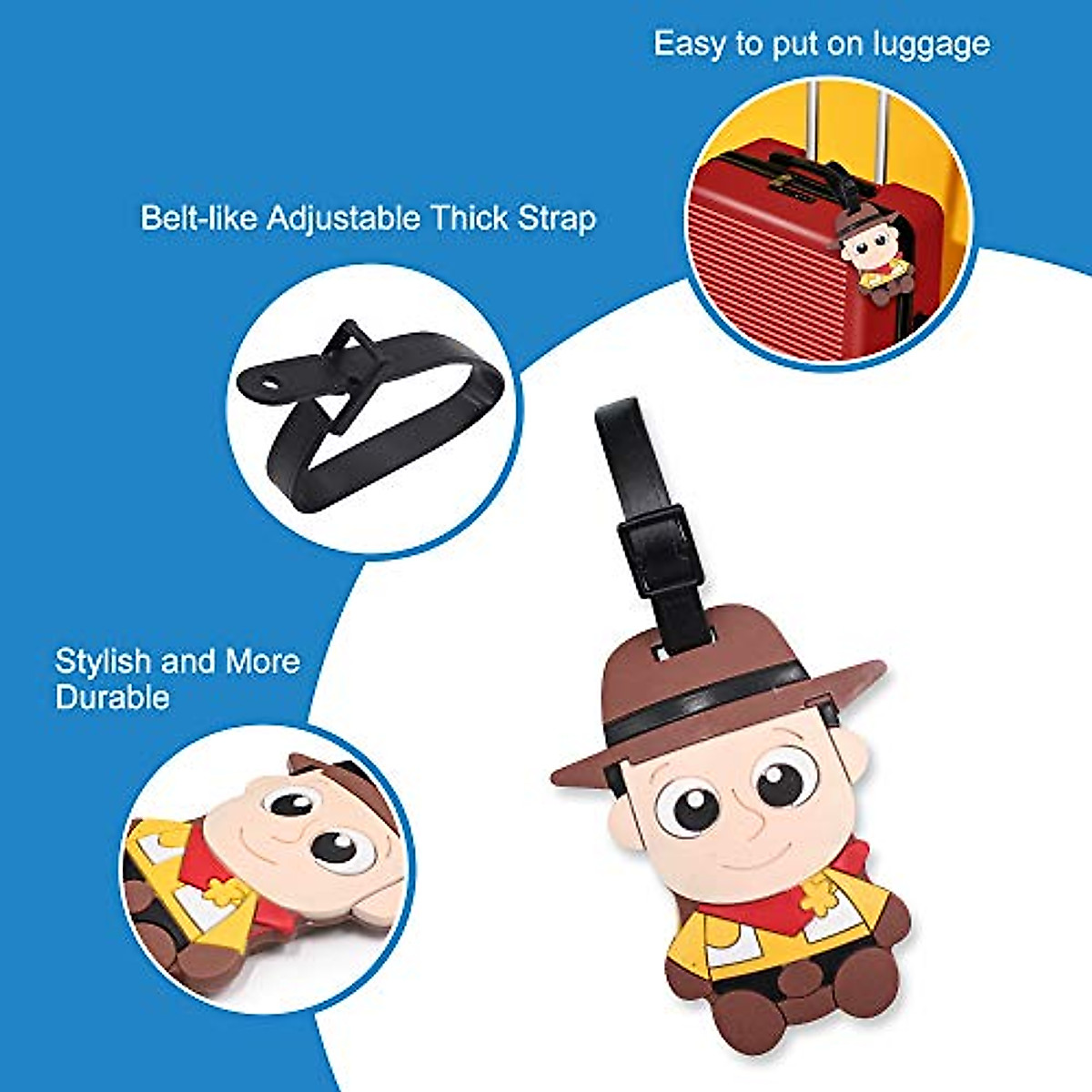 Finex 4 Pcs Set Toy Story Woody Buzz Lightyear Squeeze Alien Silicone Travel Luggage Baggage Identification Labels ID Tag for Bag Suitcase Plane Cruise Ships with Belt Strap