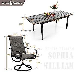 Sophia & William Patio Dining Set for 8 Expandable Patio Dining Table 6-8 Person with Patio Dining Chairs Textilene 9 Pieces Patio Furniture Set for Lawn Garden Backyard Pool All Weather