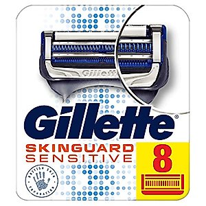 Gillette SkinGuard Sensitive Razor Blades Men, Pack of 8 Razor Blade Refills with Precision Trimmer, Fits Fusion Handles