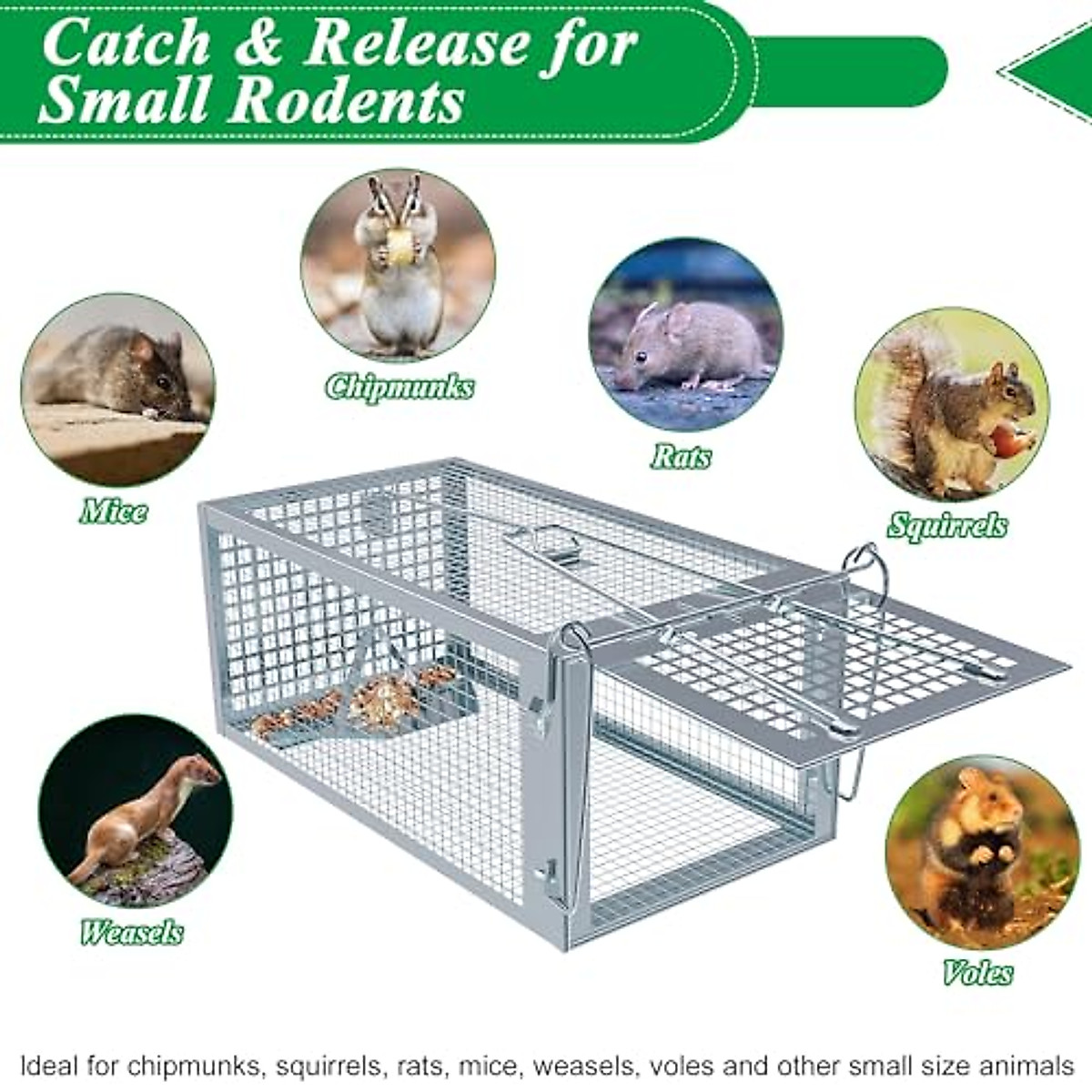 2 Packs Humane Rat Trap Outdoor Mouse Traps Indoor Use, Rodent Chipmunk Traps for Small Live Animal Catch and Release