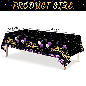 Breling 3 Pack Birthday Party Supplies Confetti Sprinkles Happy Birthday Tablecloths Starry Table Covers for Kids Adults Party Decorations, 54 x 108 Inches (Purple and Black)