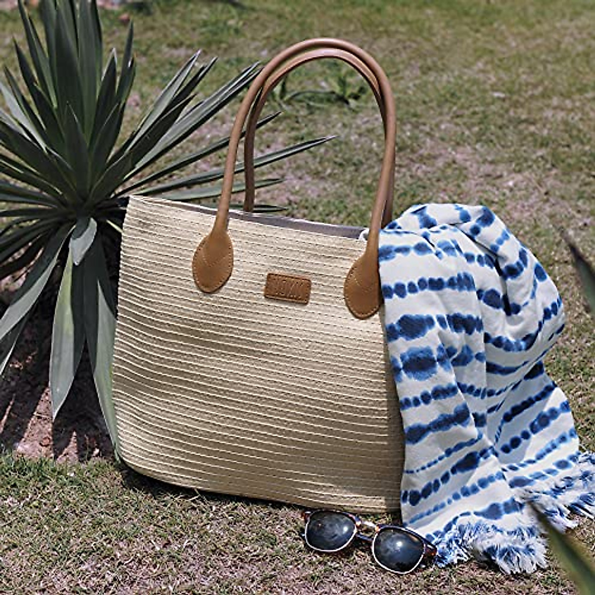 Straw Rattan Women Tote Summer Beach Shoulder Handbag Medium Size 17.8''x12.6"x5.1"