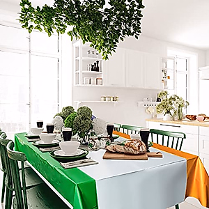 Amylove 2 Pieces Irish Tablecover St Patricks Day Tablecloth 54 x 108 Inch White Orange Green Plastic Tablecloth Lucky Disposable St Patricks Day Table Cover for Irish Day Birthday Party Decorations