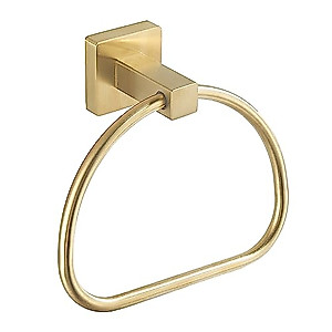 Leyden Brushed Gold Hand Towel Holder, Bathroom Towel Ring, Bath Hand Towel Hangers Wall Mounted Half Round Modern