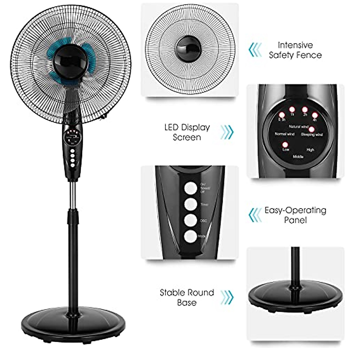 Tangkula Pedestal Fan, Oscillating Standing Fan with Remote Control & 3 Speeds, Free Stand Fan with Adjustable Height, LCD Display, Timer & Double Blades, Ideal for Bedroom, Home, Office