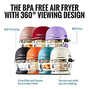 Fritaire Non-Toxic Air Fryer - Glass AirFryer 5 Quart w/ 360 Visibility, Self-Cleaning, 400F Vortex Air Fryer for Even Cooking, BPA-Free Teflon Free, 6-in-1 Functions, Rotisserie, Roast, Bake - White