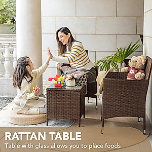 Devoko Patio Porch Furniture Sets 3 Pieces PE Rattan Wicker Chairs with Table Outdoor Garden Furniture Sets (Brown/Grey)