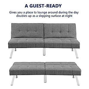 HOMEFLA Sofa Bed, Convertible Sofa with Sturdy Frame, Adjustable Sleeper Sofa for Living Room, Bedroom, Lounge, Dorm or Office Reception Room, 36" D x 65" W x 32" H, Grey