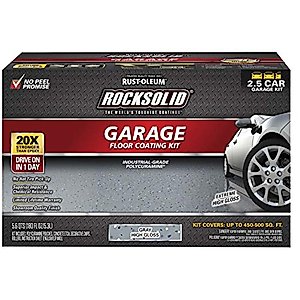 Rust-Oleum 293513 Rocksolid Polycuramine Garage Oil Floor Coating, 2.5 Car Kit, Gray