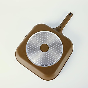 Otantik Non-Stick 11” Square Grill Pan Cast Aluminum - Griddle Pan with Pour Spouts - Ceramic Marble coating - Cool Handle - PTFE & PFOA Free - Compatible with All Stovetops (Brown)