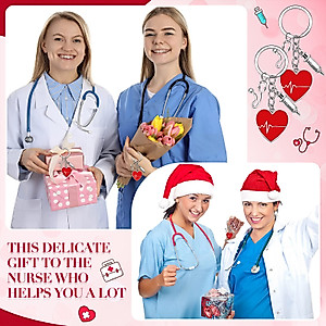 Yinkin 36 Pcs Nurse Keychains Bulk Nurses Week Gifts Keyrings with Red Heart Syringe Stethoscope Pendant Nurse Party Favors RN Thank You Gifts for Women Nurse Day Graduation Students