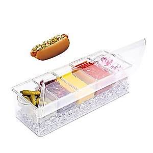 MJM Condiment Server, Condiment Tray, ice Party Serving bar, Chilled Caddy, bar Garnish Holder on ice, Condiment Dispenser, Salad Platter, Compartment Condiment Tray with lid