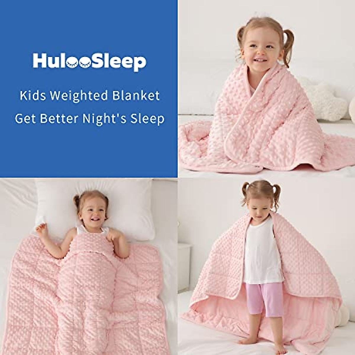 Huloo Sleep Kids Weighted Blanket Twin 7lbs (41"×60",Pink) Breathable Soft Minky Weighted Throw Blanket for All Season,Heavy Blanket with Premium Glass Beads