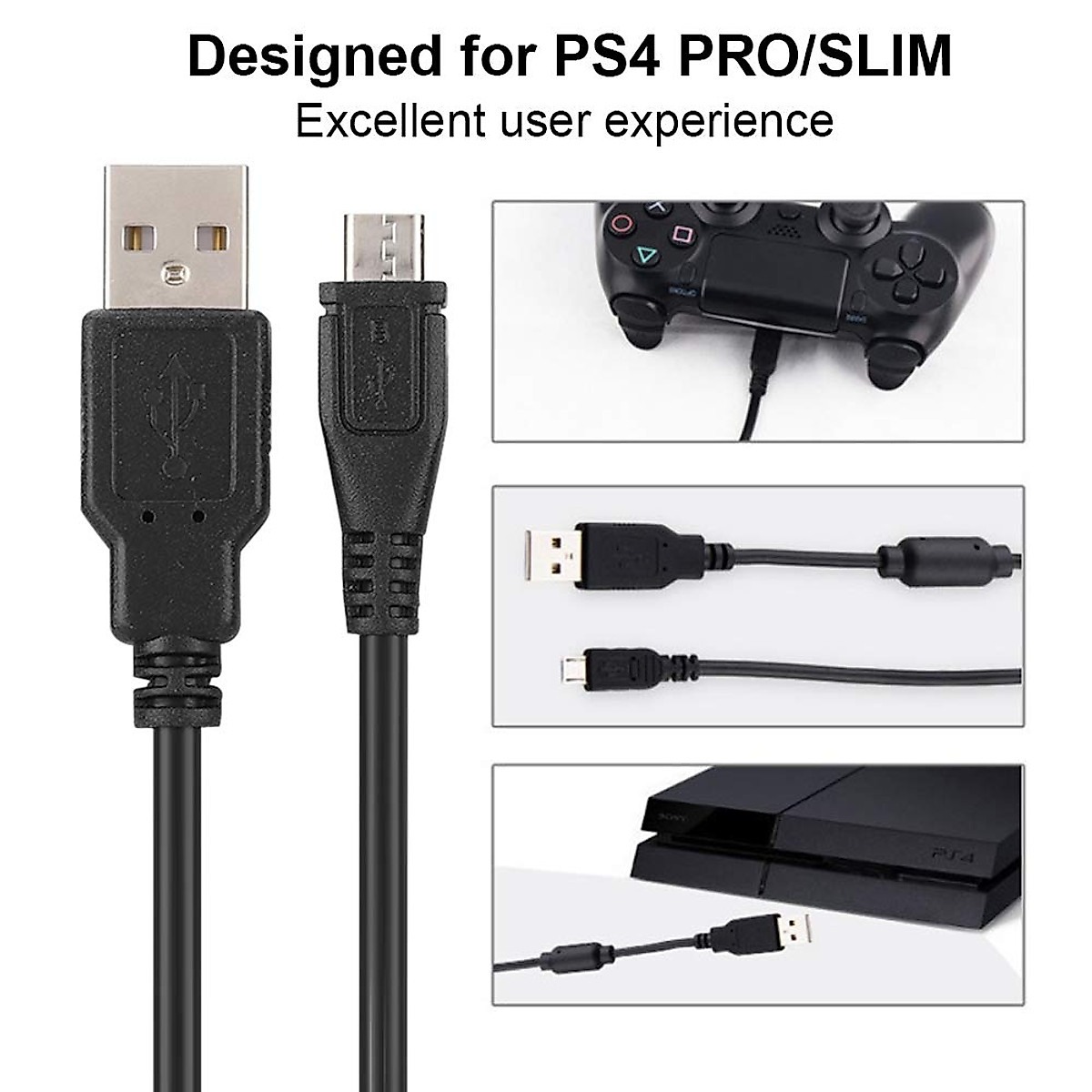 Tosuny 1.8M Micro USB Cable, Charger Cable Cord with Magnet Ring for PS4 / Slim/Pro Controller Gamepad