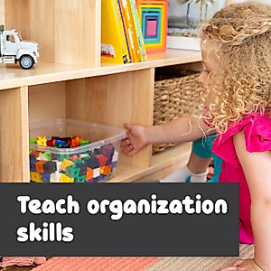 SPARK & WOW 5-Compartment Solid Wood Storage Cabinet - Toy Shelf Organizer - Shelves for Classroom - Includes Optional Wheels