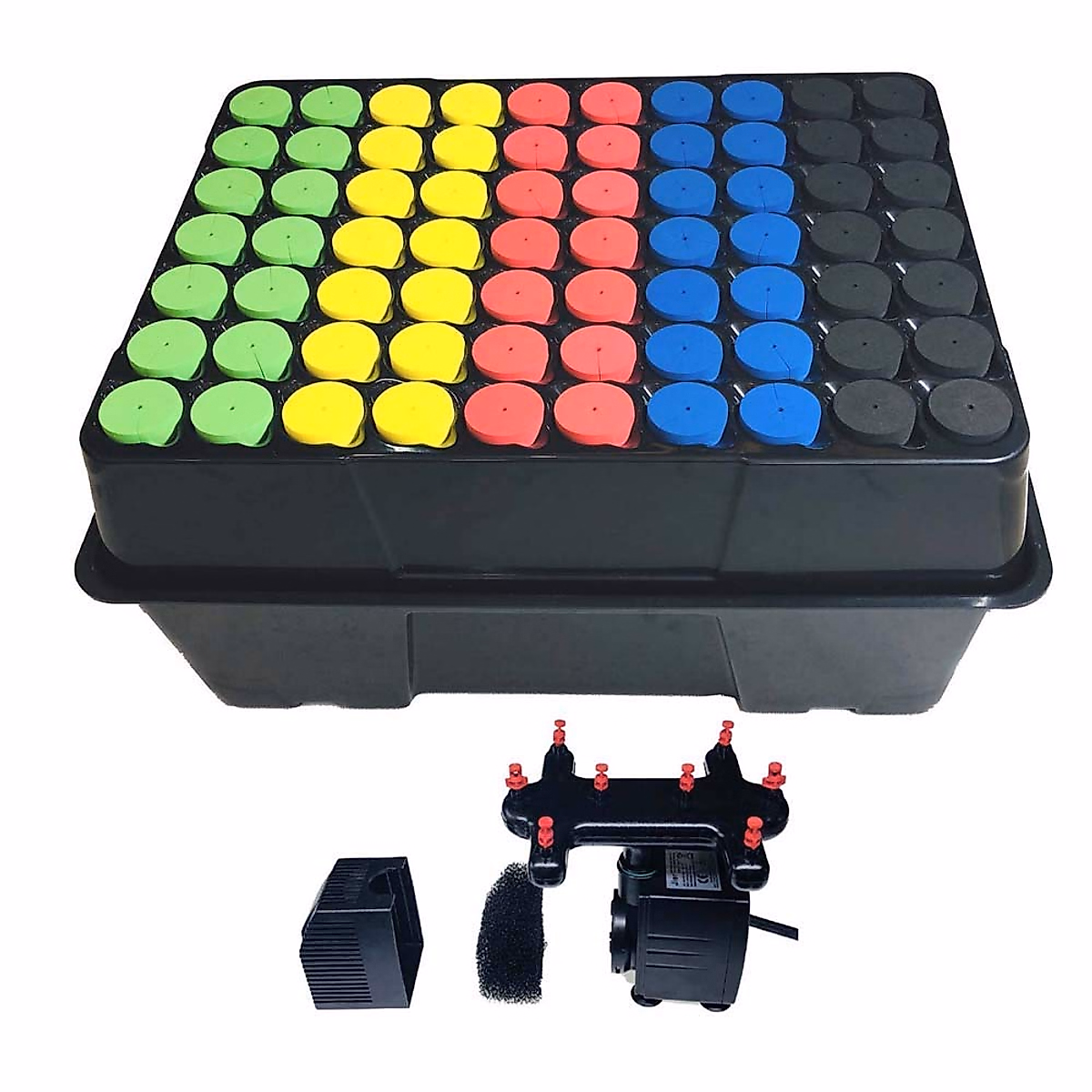 HORTIPOTS Plant Cloning Machine 70 site with Oxygen Bubbler Kit and Extra 1.625 inch 4-Color-Mixed Neoprene Clone Collars Pack of 72