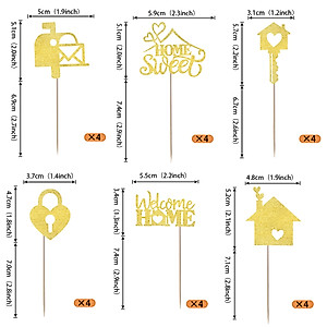 24 Pack Sweet Home Cupcake Toppers Glitter Key Lock Housewarming Cupcake Picks New Home Theme Party Welcome New House Party Cake Decorations Supplies Gold