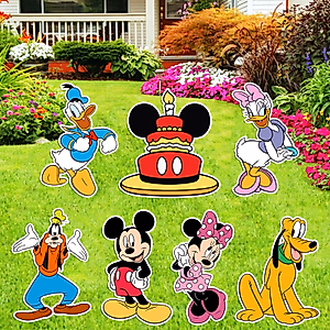 Mickey Birthday Party Supplies, 7PCS Yard Signs with Stakes, Outdoor Lawn Party Decor, Mouse Party Decorations, Yard Signs for Minnie Theme Birthday Party