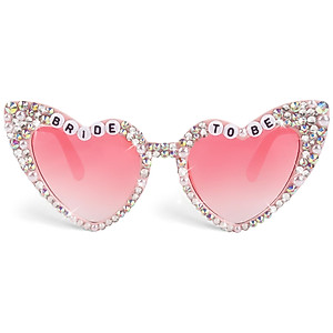 JUSTOTRY Bride Sunglasses For Bachelorette - Pink Bride To Be Sunglasses with Rhinestone For Bachelorette Party Gifts Accessories Party Favors (Heart Shape)