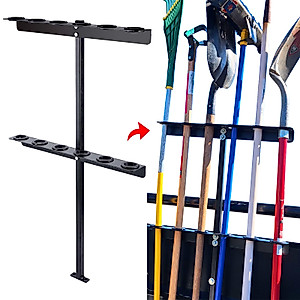 TECTRUC Vertical Hand Rack Landscape Hand Tool Rack,6 Holes Long Handle Tool Storage Holder for Truck Trailer& Garage or Shed Walls Holds 6 Tools for Shovels, Rakes, Hoes（1 Pack, Black）