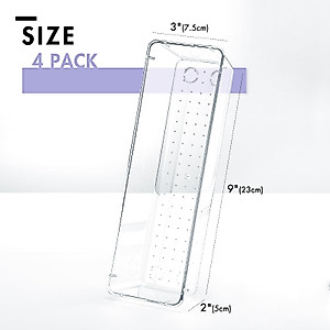 HOUSE DAY Desk Drawer Organizer Bins 4 PCS, 9*3*2" Clear Drawer Organizers with Silicone Pads, Vanity Organizers and Storage, Non Slip Plastic Drawer Organizer for Makeup, Bathroom, Kitchen, Office