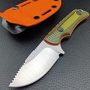 HUAAO Hidden Canyon Hunter, Fixed Blade Knife with Kydex Sheath for Men, Full Tang 8Cr13Mov Blade with G10 Handles, for EDC Hunting Camping Fishing Self Defense (Orange G10 Handle)