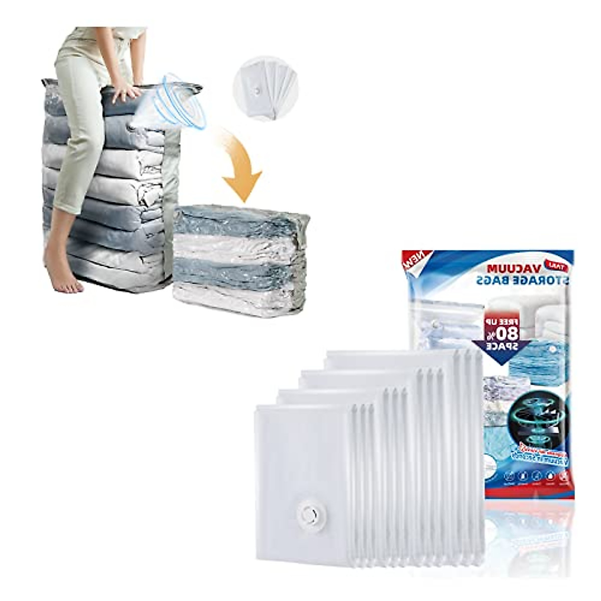 TAILI Cube Vacuum Storage Bags 4 Pack and Flat Vacuum Storage Bags Variety 12 Pack, Space Saver Bags for Clothes and Bedding, Saving 80% Space