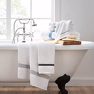 Aston & Arden Recycled Striped Turkish Hand Towels - (Set of 4) Soft & Absorbent Eco-Friendly Aegean Cotton Blend, 600 GSM, Decorative Towel for Bathroom, Home, Hotel, and Salon, Weathered Grey