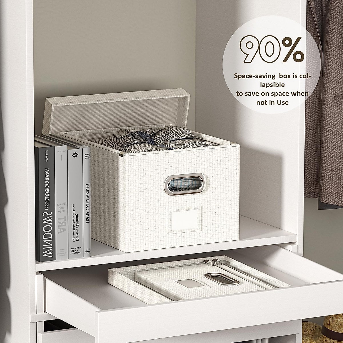 DYWMM File Organizer Collapsible Storage Box for Office File Box with Lids Document Organizer for Office and Home Easy Slide Durable Hanging File Box (Off White)