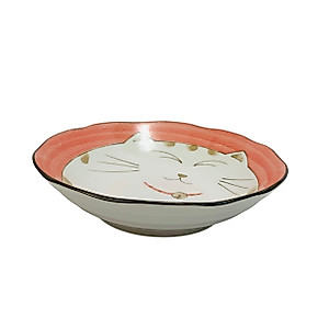 JapanBargain 2479, Japanese Porcelain Shallow Soup Bowl for Dinner Lunch Rice Poke Donburi Udon Ramen Noodle Pasta Cereal Maneki Neko Lucky Cat Pattern for Cat Lovers Made in Japan, 8.5-inch, Pink