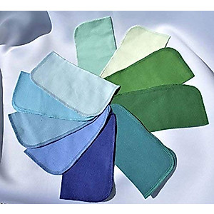 1 Ply Solid Color Flannel 8x8 Inches Little Wipes Set of 10 Assorted Blues and Greens