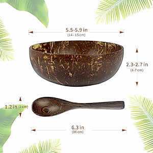 Motith Coconut Bowls - Wooden Spoon Sets Of 2 For Reusable Salad Smoothie Bowls Healthy Choice Coco Shell Buddha Bowls Eco-friendly Acai Bowls Natural Organic Handmade Polished Vegan Gifts