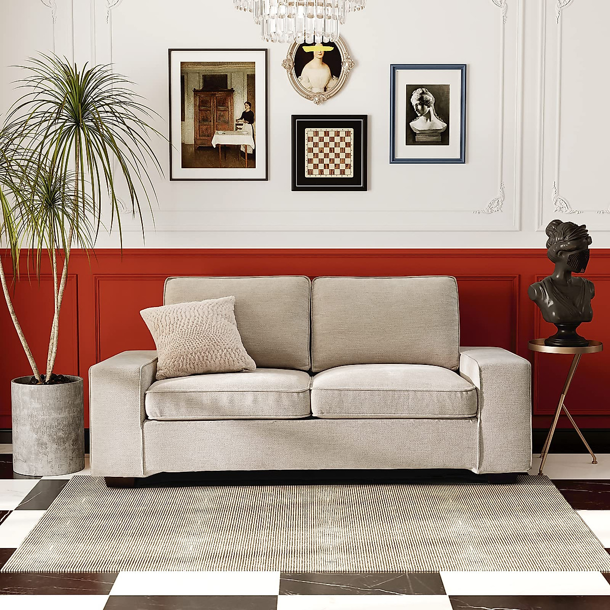 Luffield Chenille Loveseat Couch -71.3" Modern Design Sofa for Livingroom Clearance with Solid Wood, Metal Frame, Durable，Removable Back Cushion and Seat Cushion, Easy Cleaning(Beige)