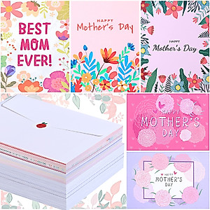 TaoBary 100 Pcs Happy Mother's Day Cards Assorted Blank Mother's Day Greeting Cards Notecards Bulk Floral Small Note Card with Envelopes and Stickers for Mom Present Birthday, 4 x 6 Inch, 10 Designs