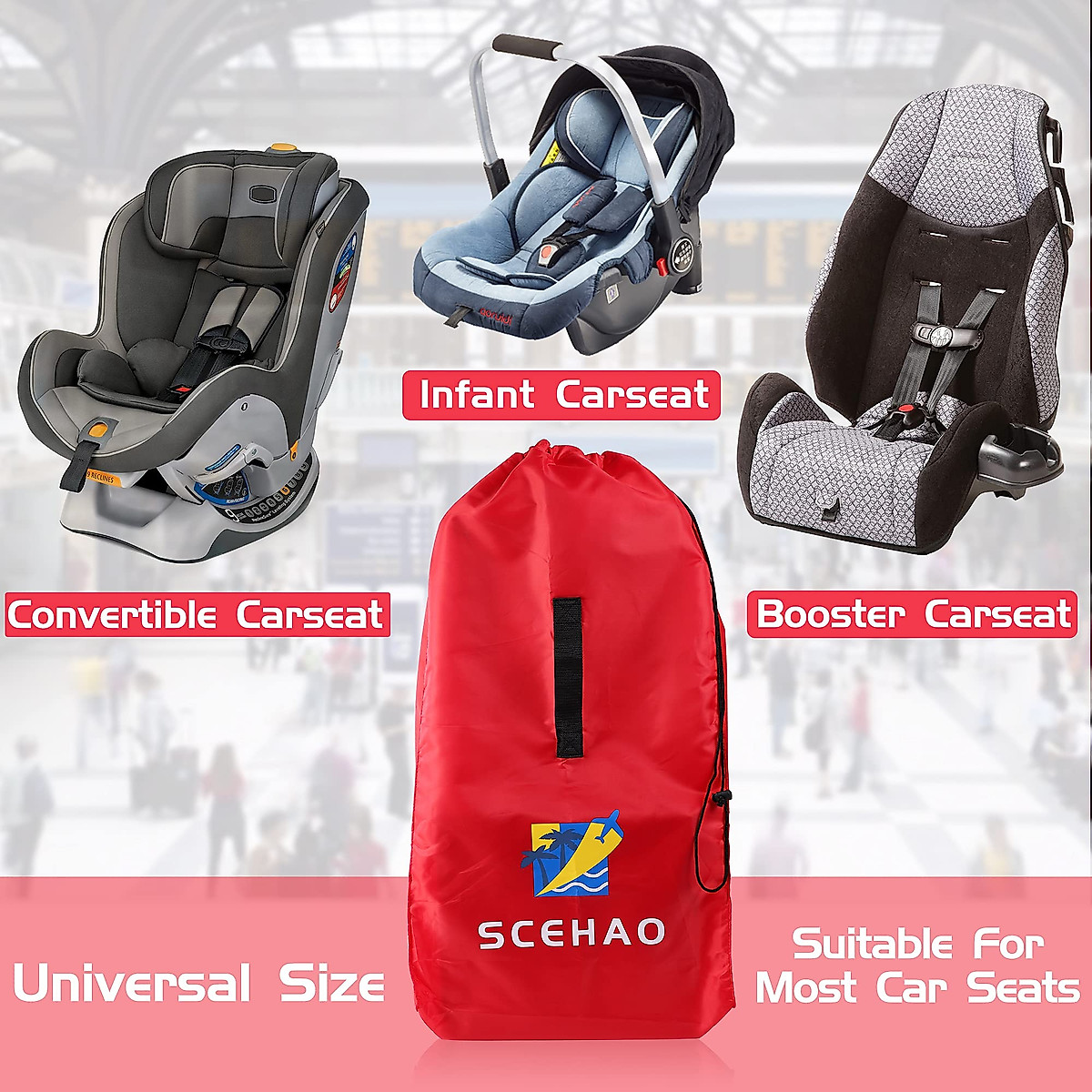 Car Seat Travel Bag and Stroller Bag for Airplane (Red Set）