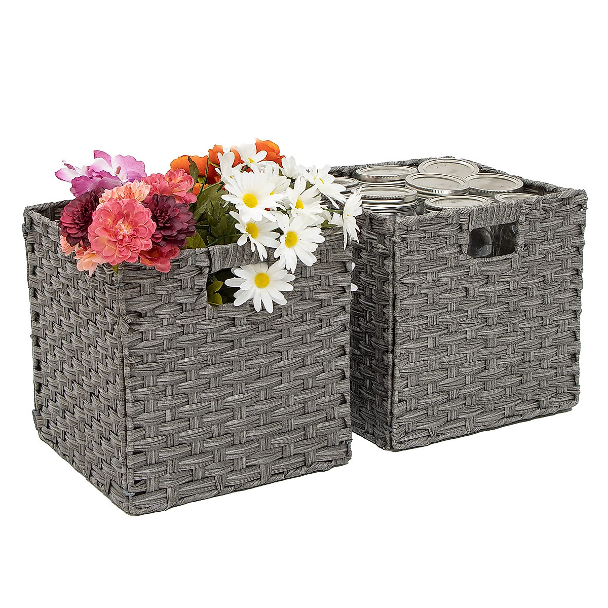 Foldable Synthetic Plastic Wicker Storage Basket with Iron Wire Frame By Blue Ridge Basket Company (Set of 2)