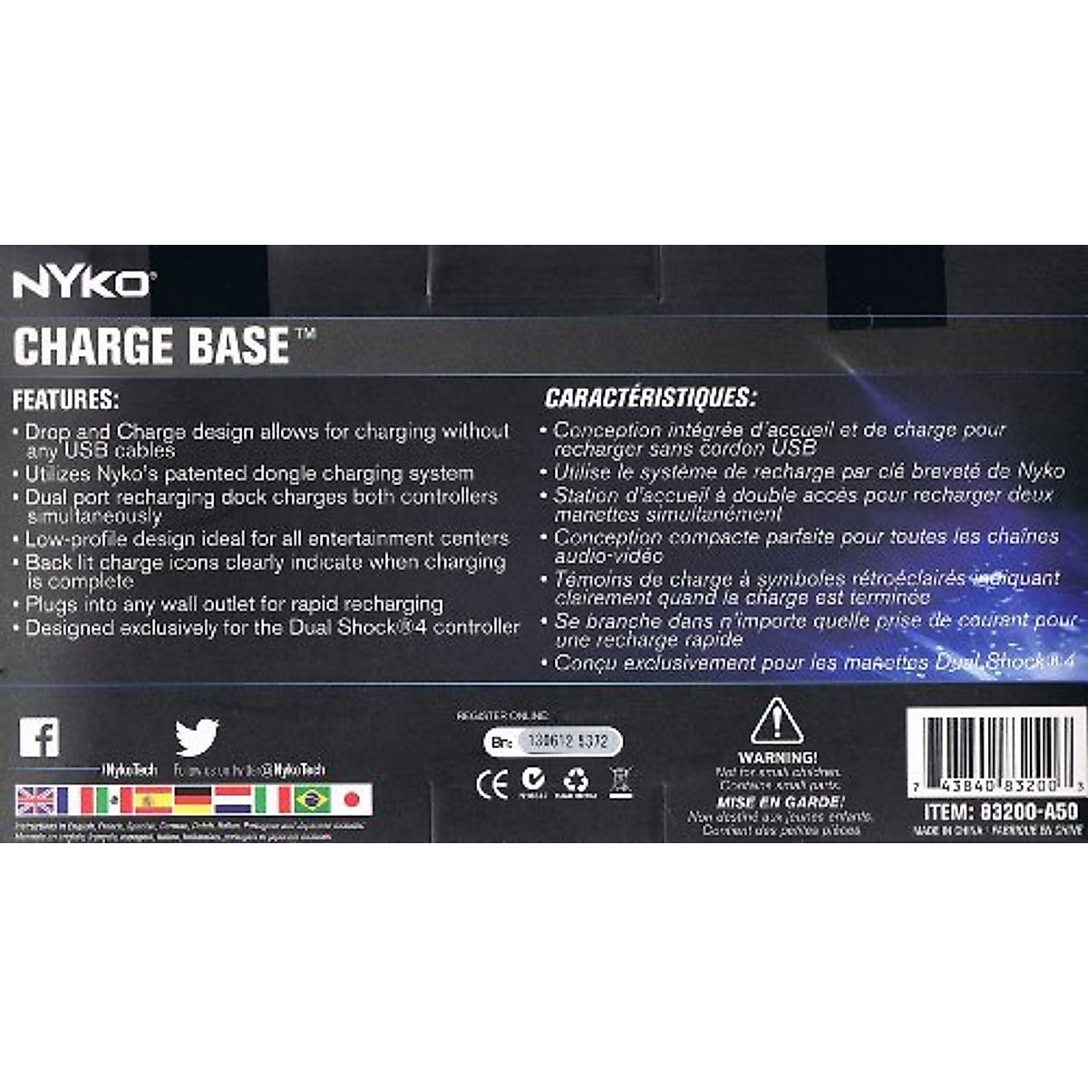 Nyko Charge Base - PlayStation 4 with a Modern and Simple Drop and Charge Design, Dual Patented Dongle Charging Port, Includes a USB and Wall Mount for Super Fast Charging of PS4, PS4 Pro and PS4 Slim Controllers