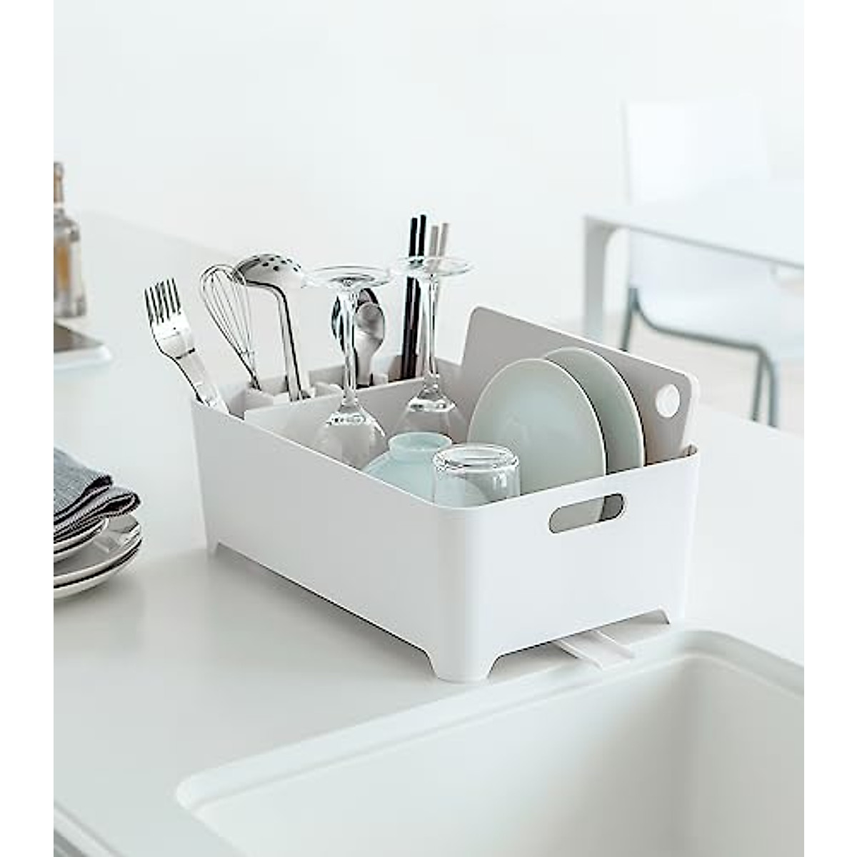 Yamazaki Home Drainer-Drying Kitchen Counters | Plastic | Dish Rack, One Size, White