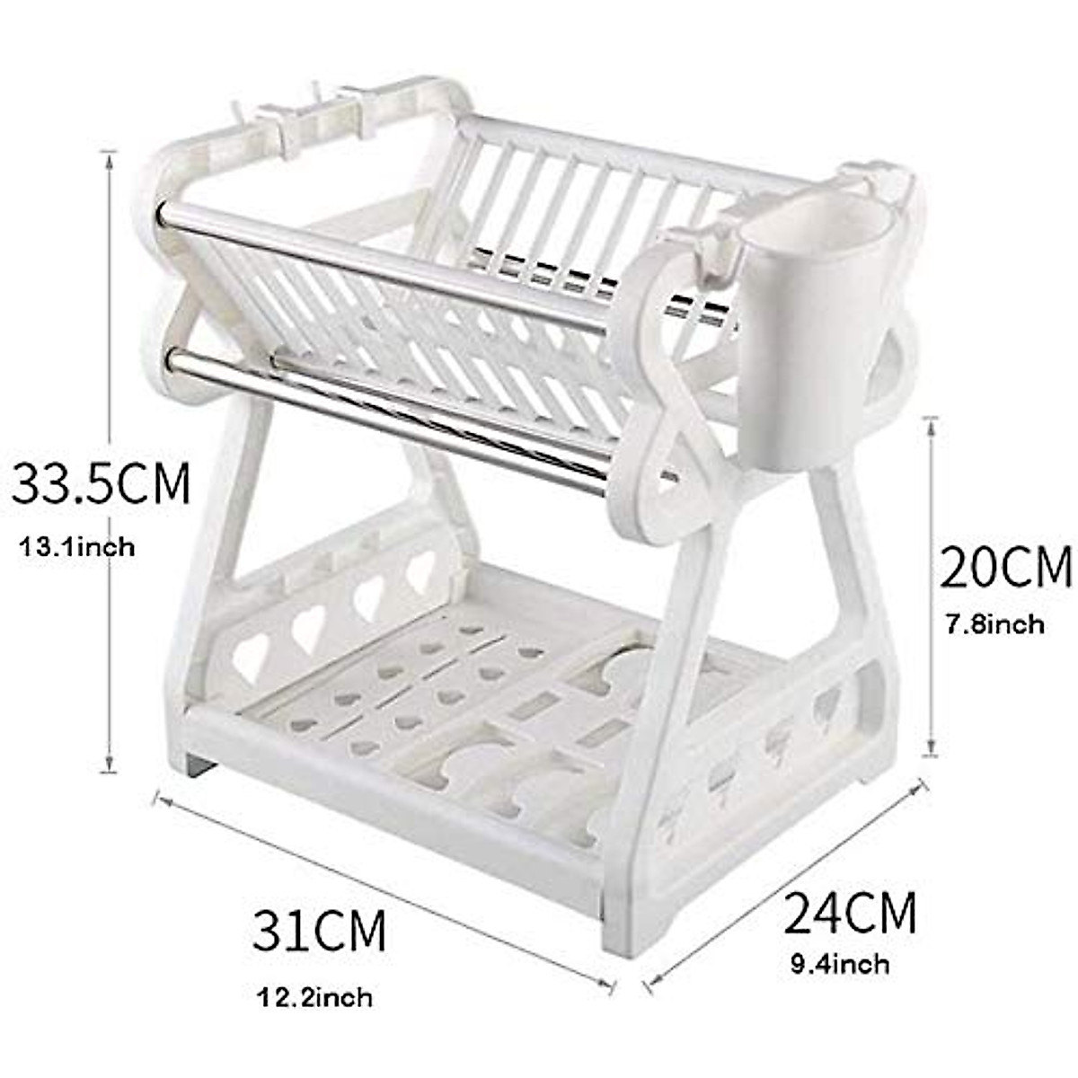 Dish Rack 2-Layer Dish Rack, Drain Plate Rack with Drip Tray, Kitchen Dish Drying Rack, Cutlery Rack Storage Rack