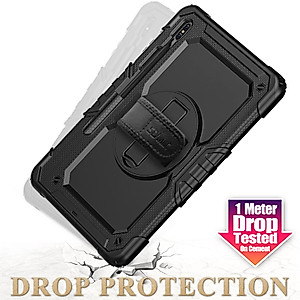 SEYMAC stock Case for Samsung Galaxy Tab S7 FE / S8 Plus 5G Case 12.4'' with Screen Protector Pencil Holder [360 Rotating Hand Strap] &Stand, Drop-Proof, Black