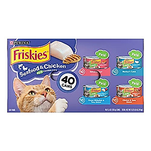Purina Friskies Wet Cat Food Pate Variety Pack Seafood and Chicken Pate Favorites - (40) 5.5 oz. Cans