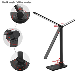 Starkitchen Desk Lamp with USB Charging Port Folding Office Lamp Touch Control 5 Kinds of Lighting Modes Can be Timed (Black)