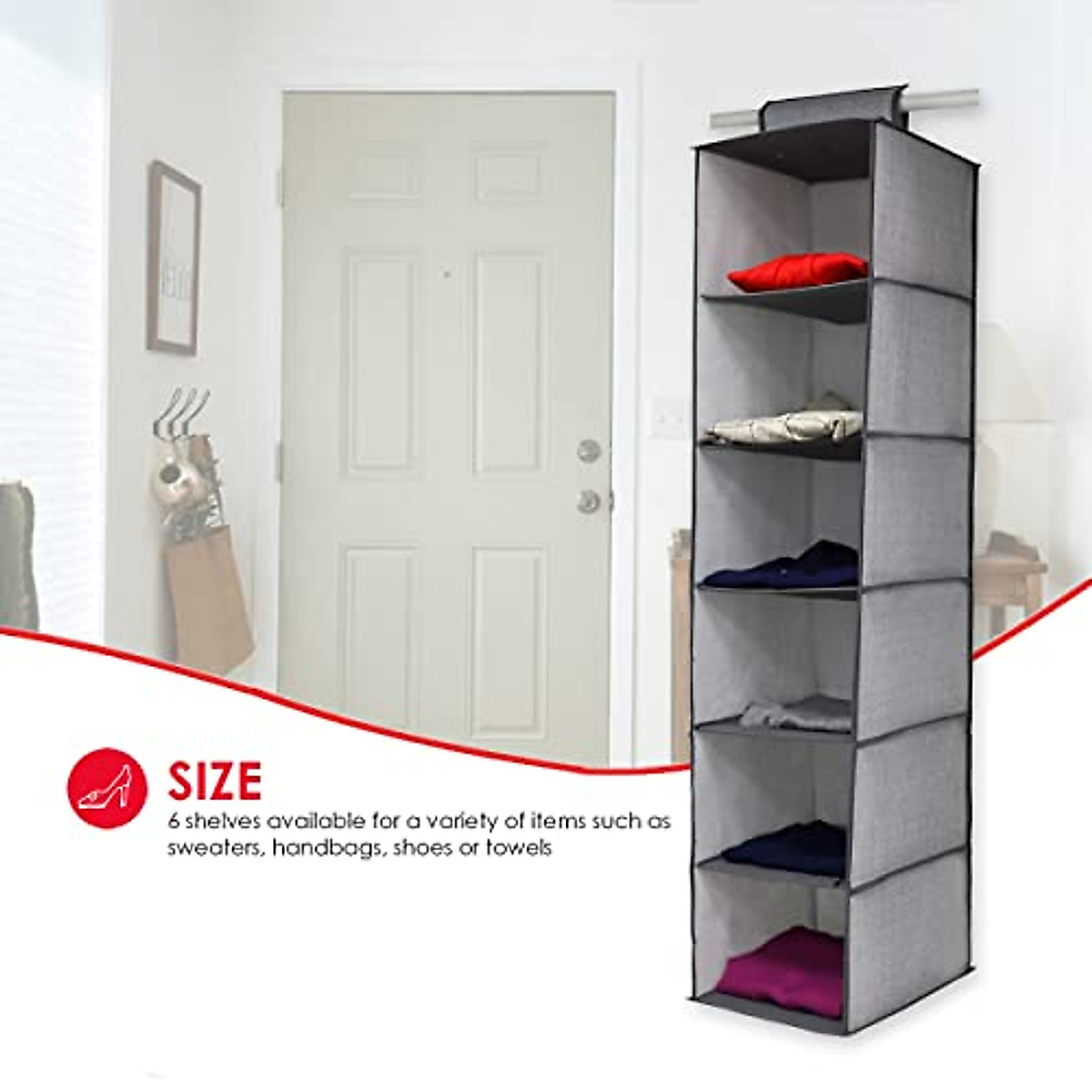 Home Basics SB39011 Hanging Closet Organizer, 6 Shelf, Grey