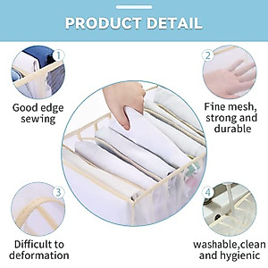 WHUBEFY Wardrobe Clothes Organizer,Extra Large Jean Organizer for Closet,7 Grids Portable Storage Drawer Organizer Clothes,Foldable Mesh Separation Box for Folded Clothes,Pants,Shirts (Upgraded,3 L+2 M)