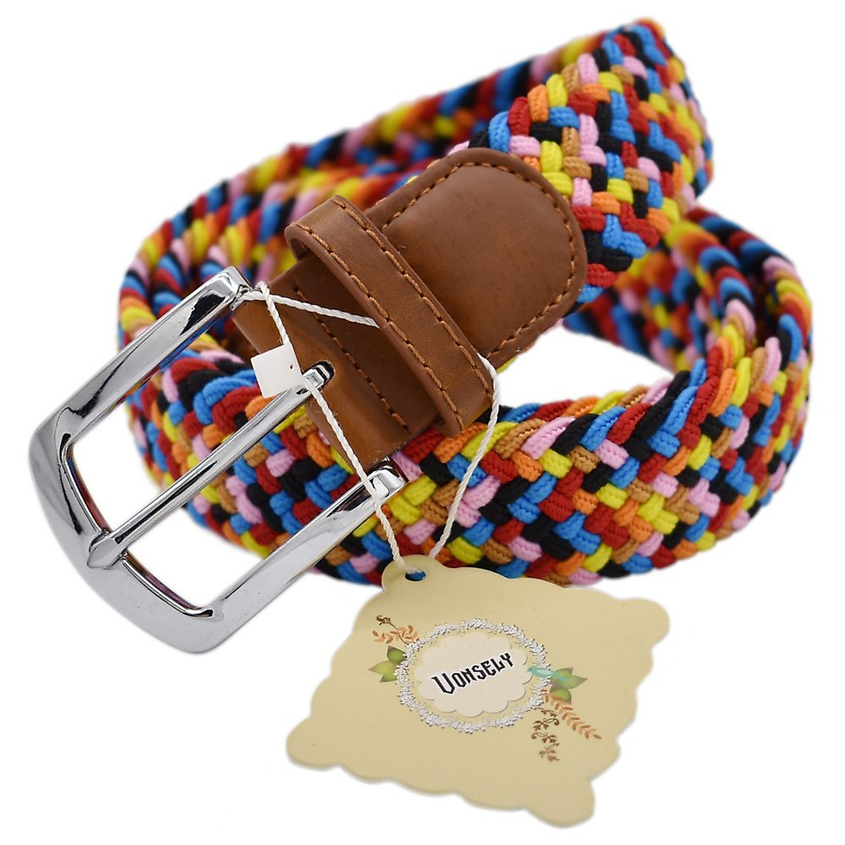 VONSELY Stretch Belt, Elastic Belts Braided Fabric Belt Colorful Woven Belts for Men and Women,Candy Color