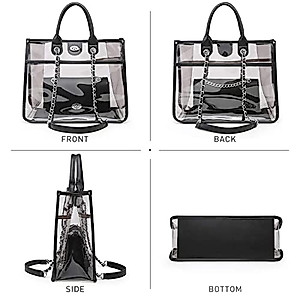 Dasein 2Pcs Women Clear Satchel Purse Transparent PVC Tote Fashion Jelly bag Cute Shoulder Crossbody bag (Black)