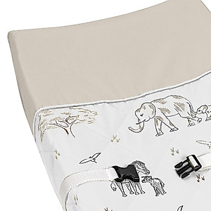 Sweet Jojo Designs Jungle Safari Animals Boy Girl Baby Nursery Changing Pad Cover Beige Brown Taupe Black and White Gender Neutral Animal Elephant Giraffe Wildlife Adventure Zebra Elephants Serengeti