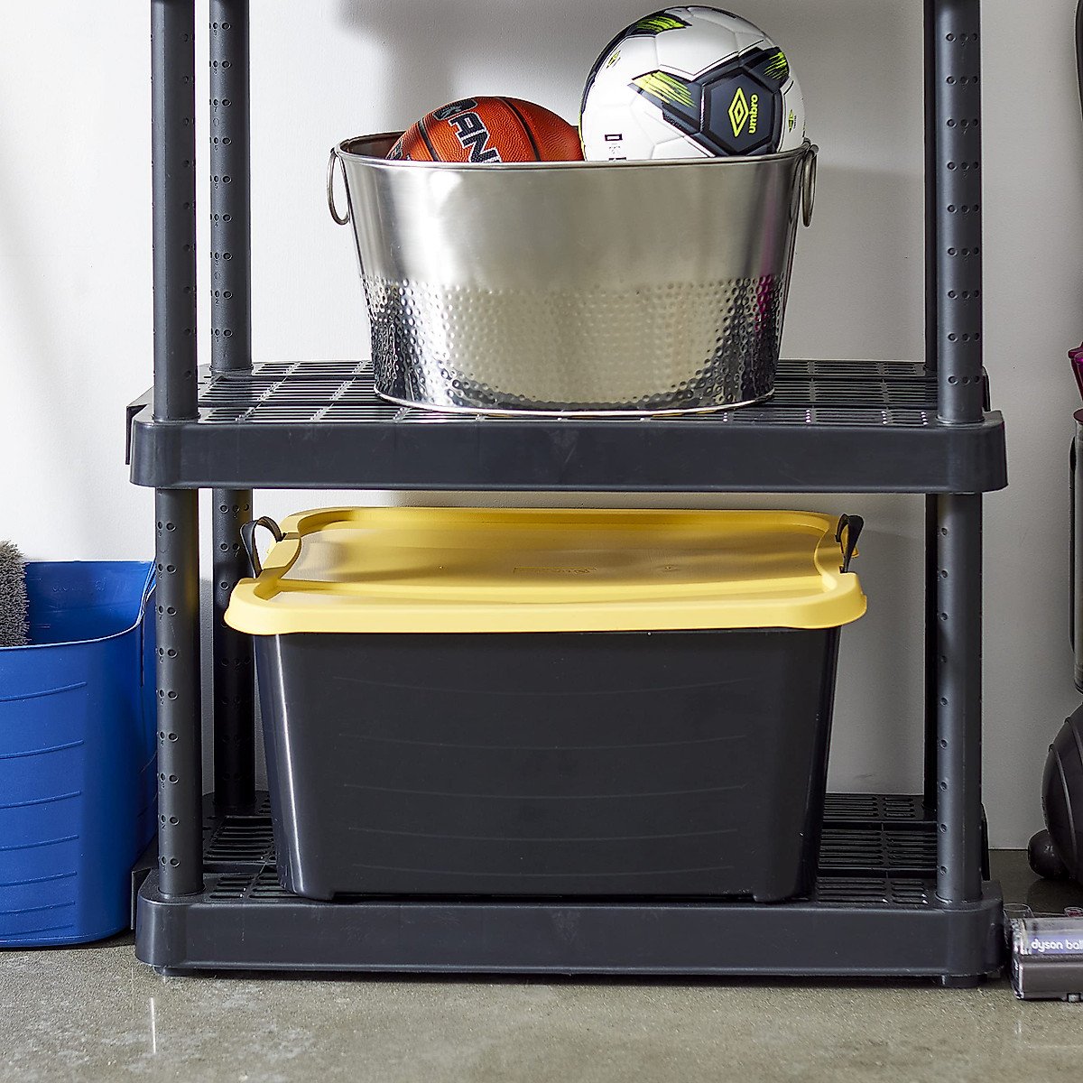 Life Story 55 Quart Plastic Stackable Storage Unit Bin with Lid and Handles for Home Garage Organization, Black and Yellow (6 Pack)