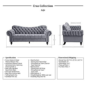 Lexicon Cruz Living Room Sofa, Dark Gray